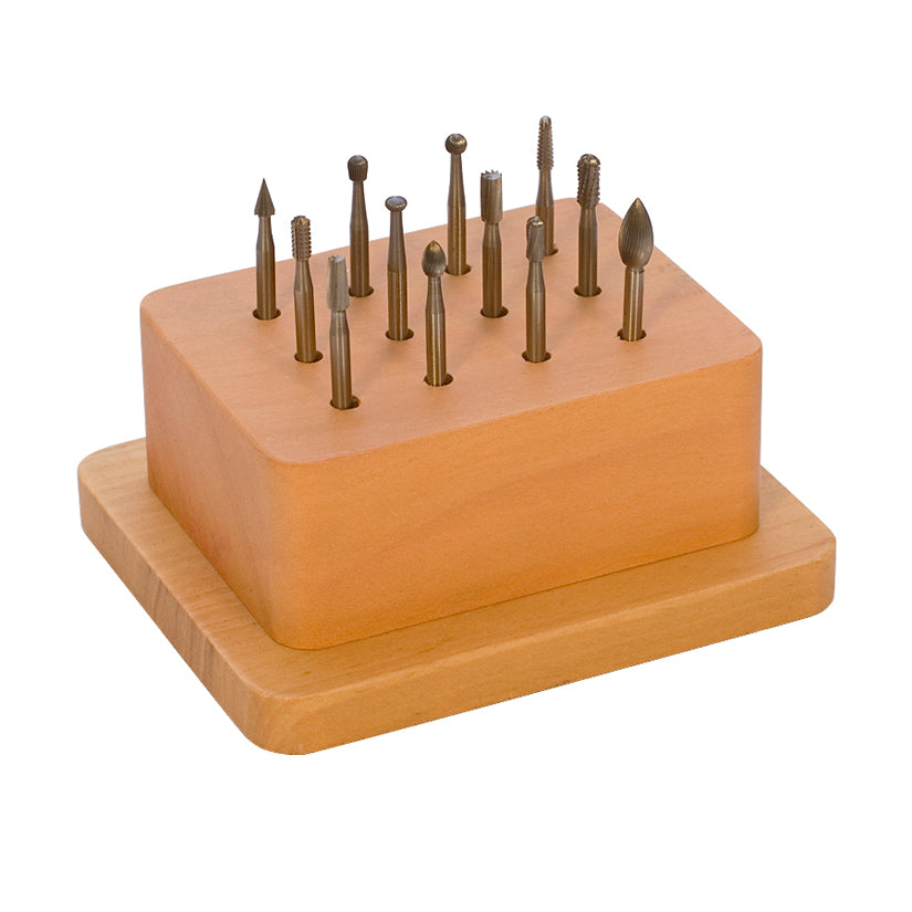 12-Piece Medium Swiss Wax Bur Set with Wooden Stand – PMC Supplies