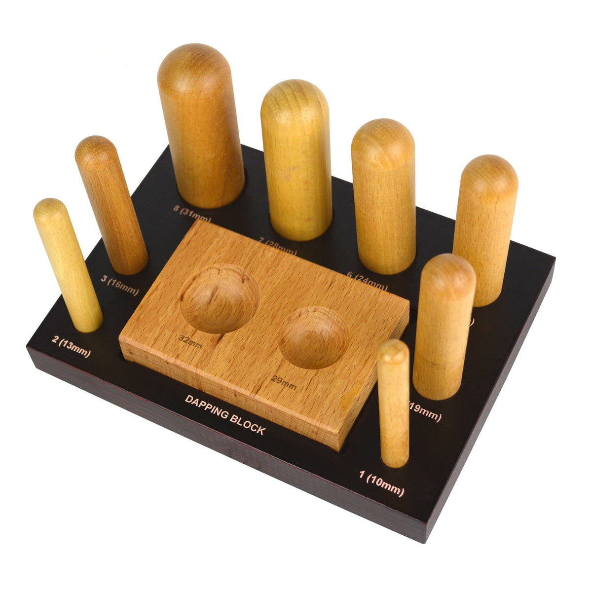 8 Piece Graduated Wooden Dapping Doming Punch Block Set - 10 MM to 31 ...