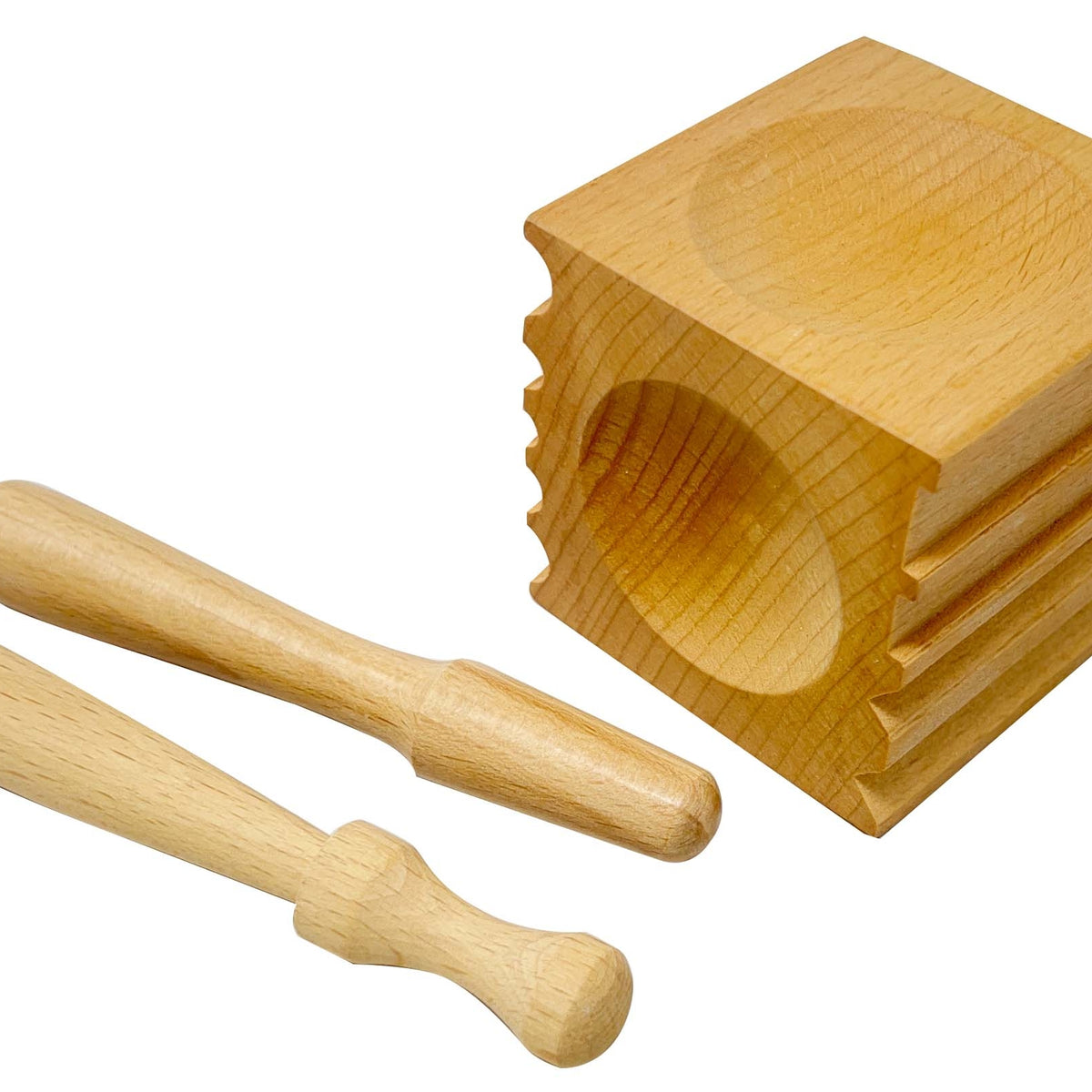 2.5" x 2.5" Wooden Doming Block with 2 Punches – PMC Supplies