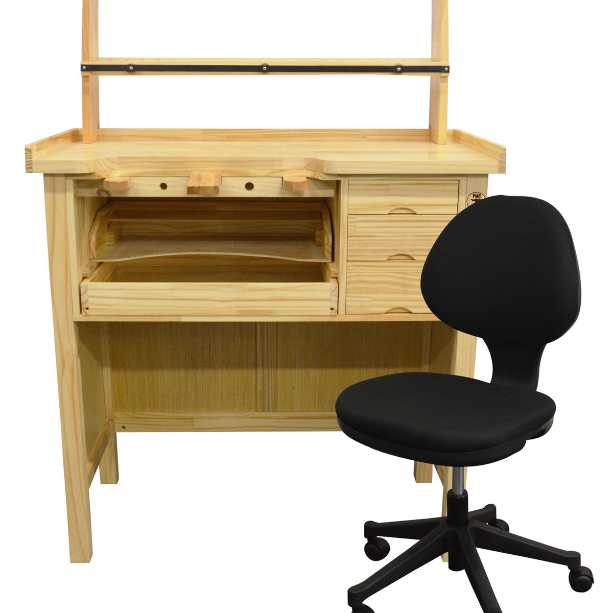 Deluxe Solid Wooden Jewelers Bench Set with Shelf Organizer & Chair ...